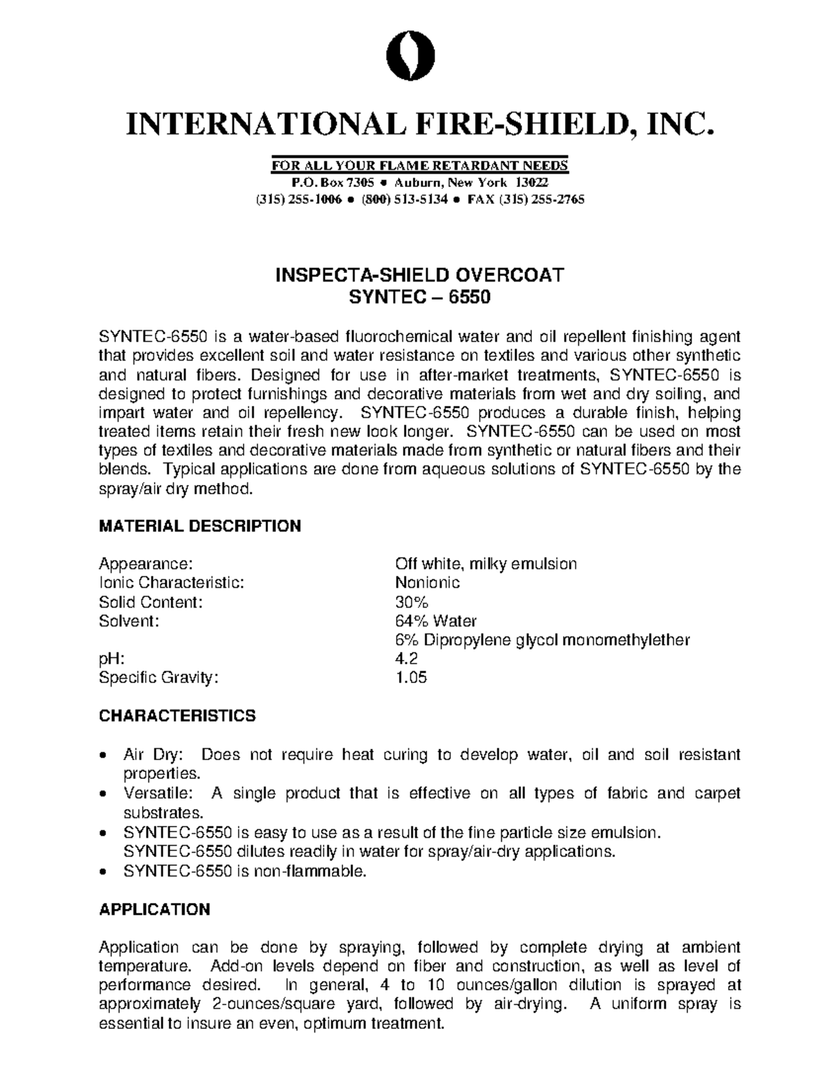 Syntec 6550Spec Sheet - INTERNATIONAL FIRE-SHIELD, INC