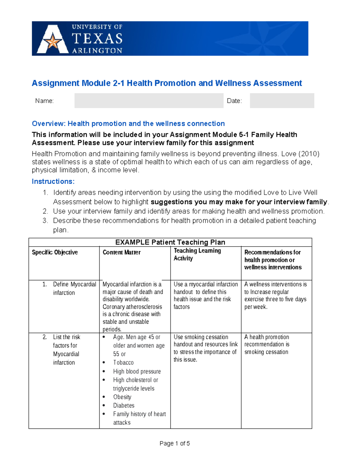 N3352 Assignment Module 2-1 Health Promotion-5 - Assignment Module 2-1 ...