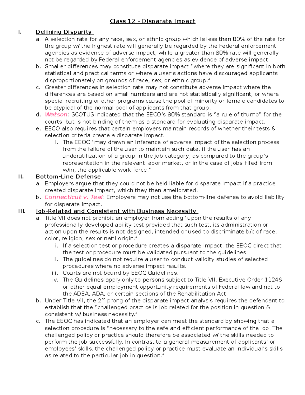 Class 12 – Disparate Impact - Class 12 – Disparate Impact I. Defining ...