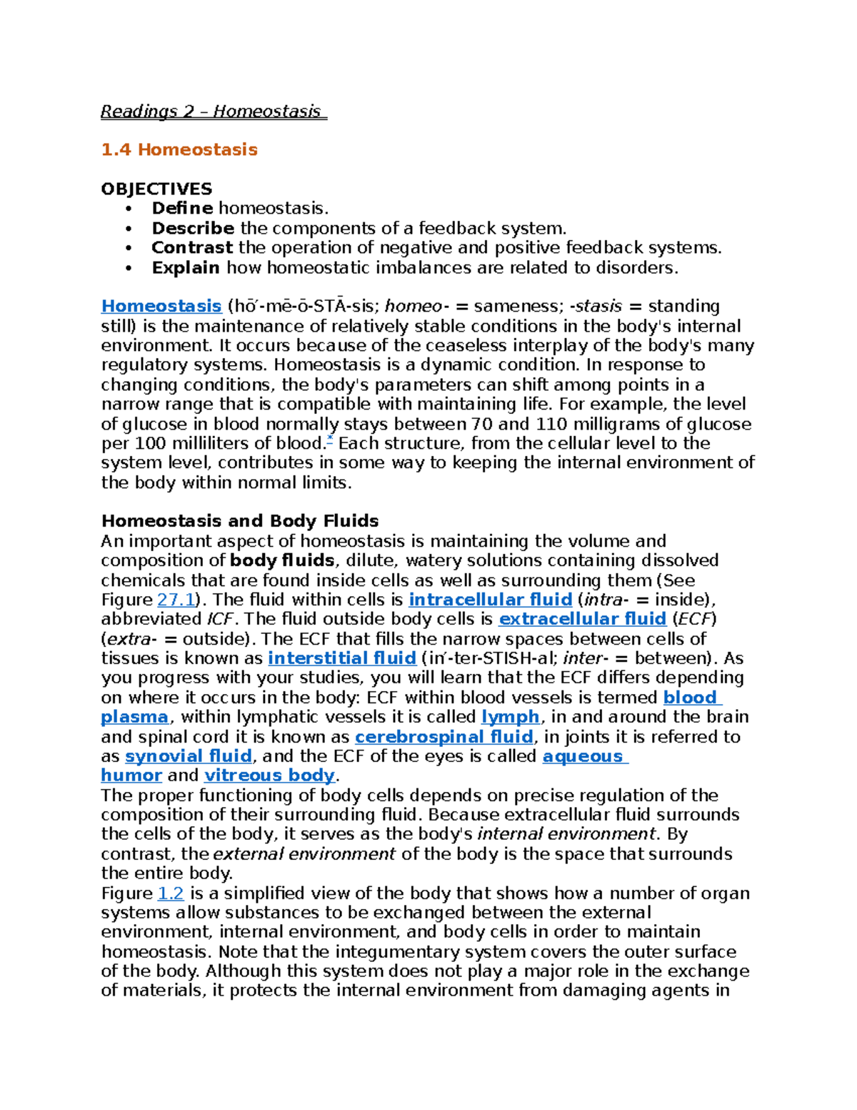 Readings 2 - Homeostasis - Readings 2 – Homeostasis 1 Homeostasis ...