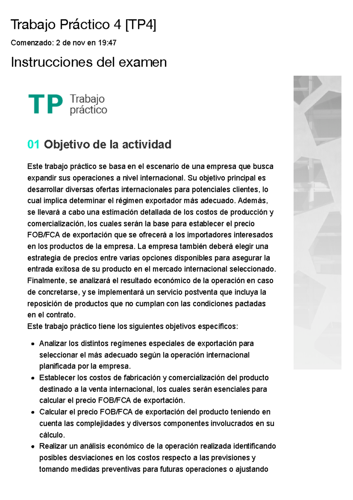 Exportaciones - Trabajo Práctico 4 [TP4] 80% - Trabajo Práctico 4 [TP4] Comenzado: 2 de nov en ...