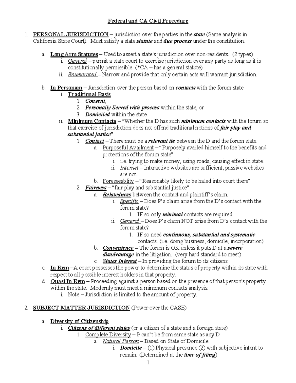256513622 Bar Civil Procedure Outline W California Distinctions ...