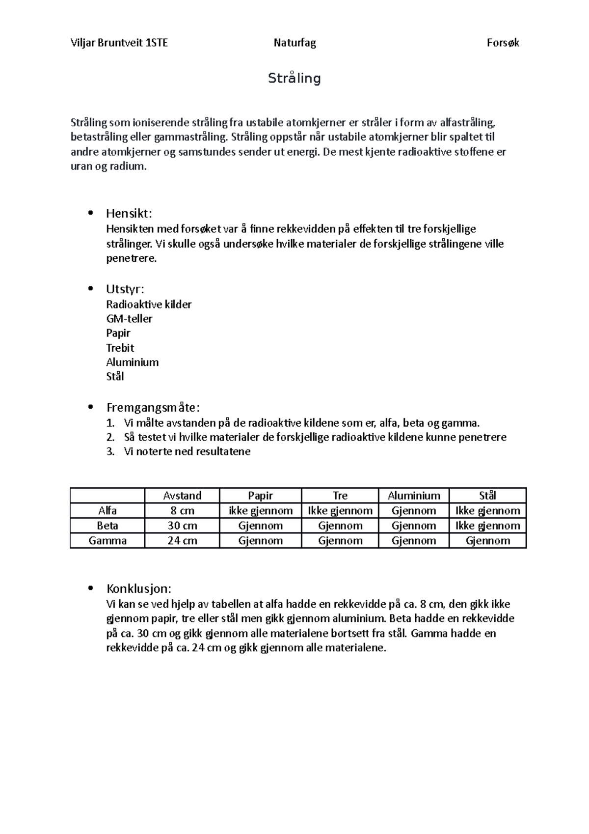 Naturfags forsøk 11 - skhx uasnx - Viljar Bruntveit 1STE Naturfag ...