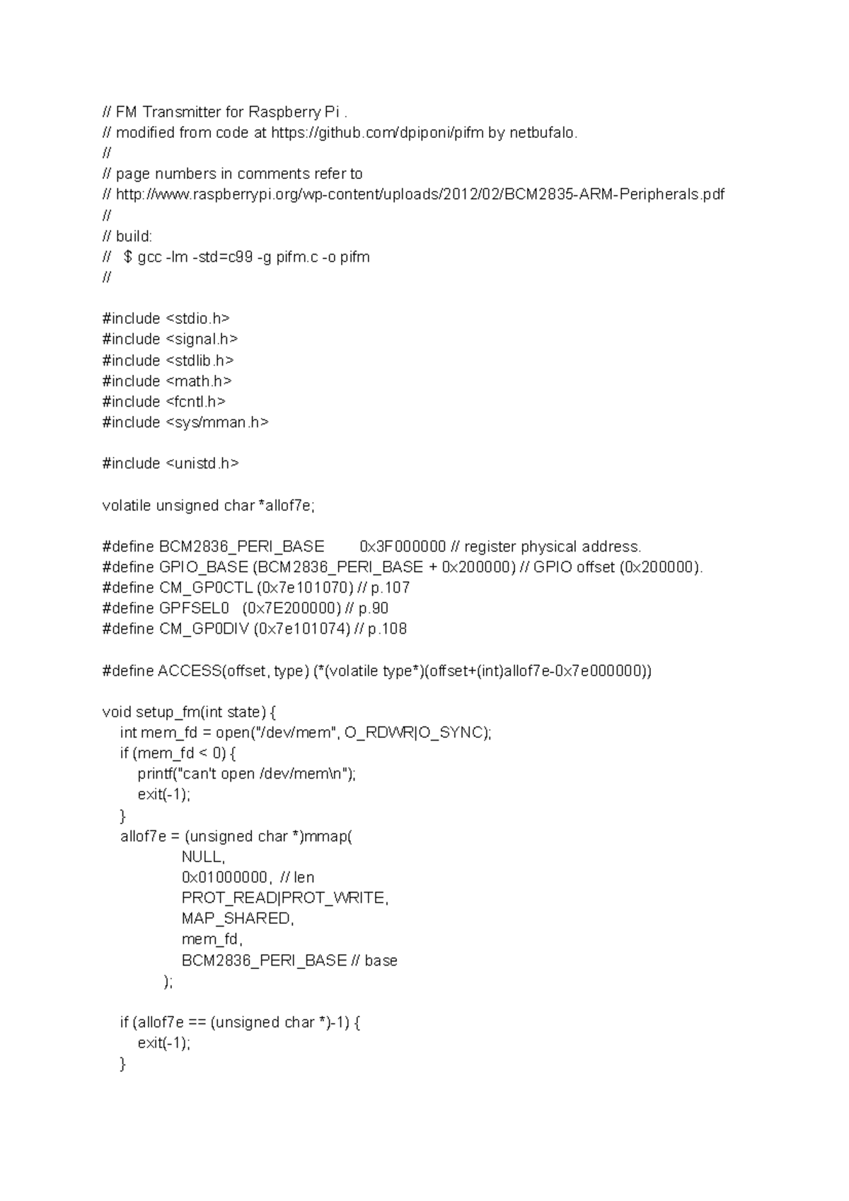 Código en C para Transmisión FM en Raspberry - // FM Transmitter for ...