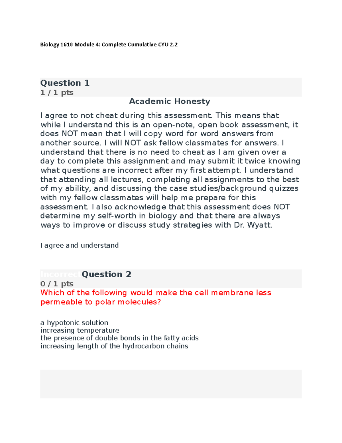 Biology 1610 Module 4. Complete Cumulative CYU 2 - Biology 1610 Module ...