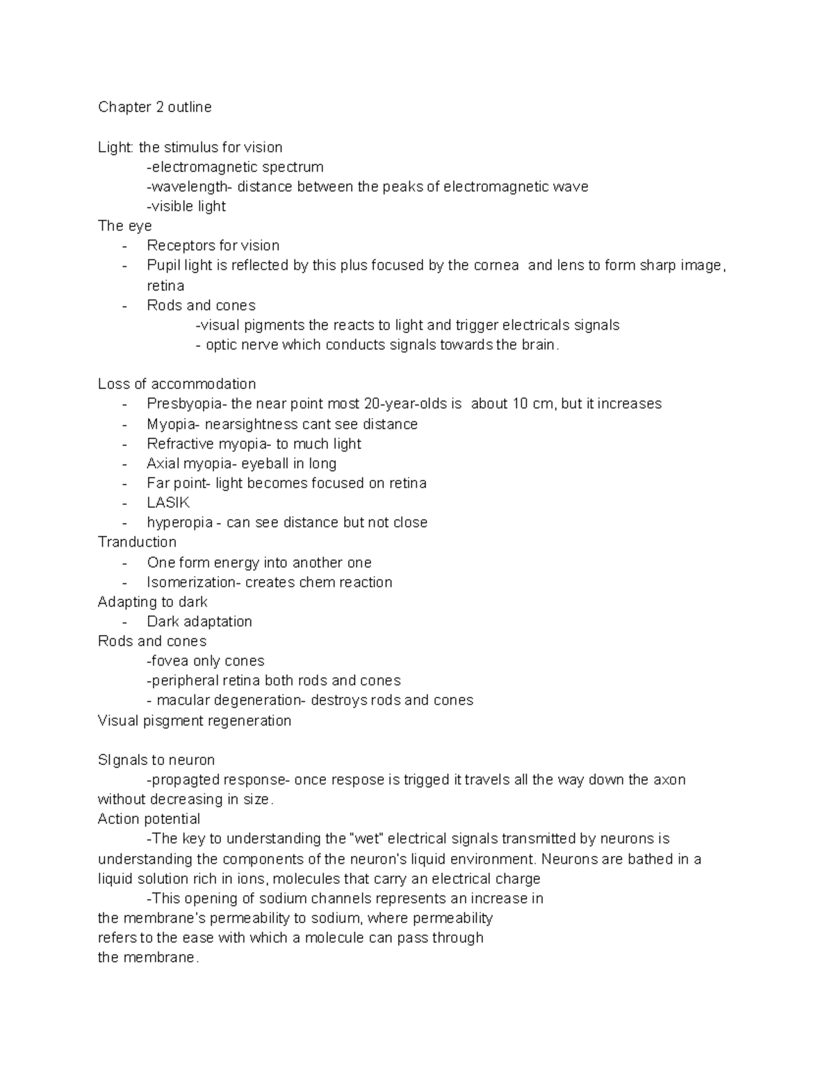 Chapter 2 outline - Chapter 2 outline Light: the stimulus for vision ...