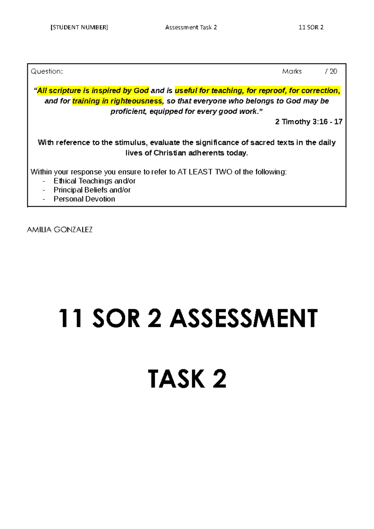 11 SOR 2 Assessment Task 2 Final Response Submission - Google Docs - Question: Marks / 20