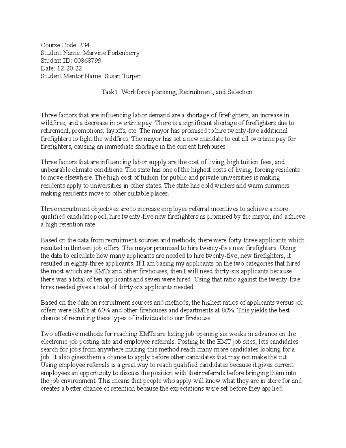 234 task 1 - Completed task 1 - Course Code: 234 Student Name: Marvine ...