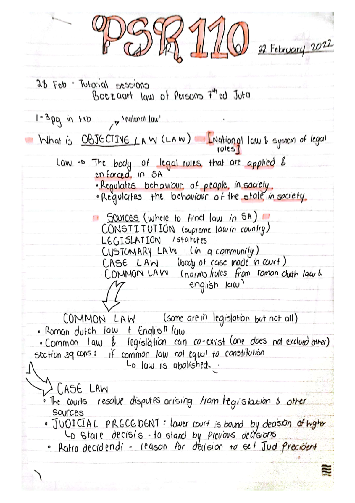 PSR 110 - notes - JUR 110 - Studocu