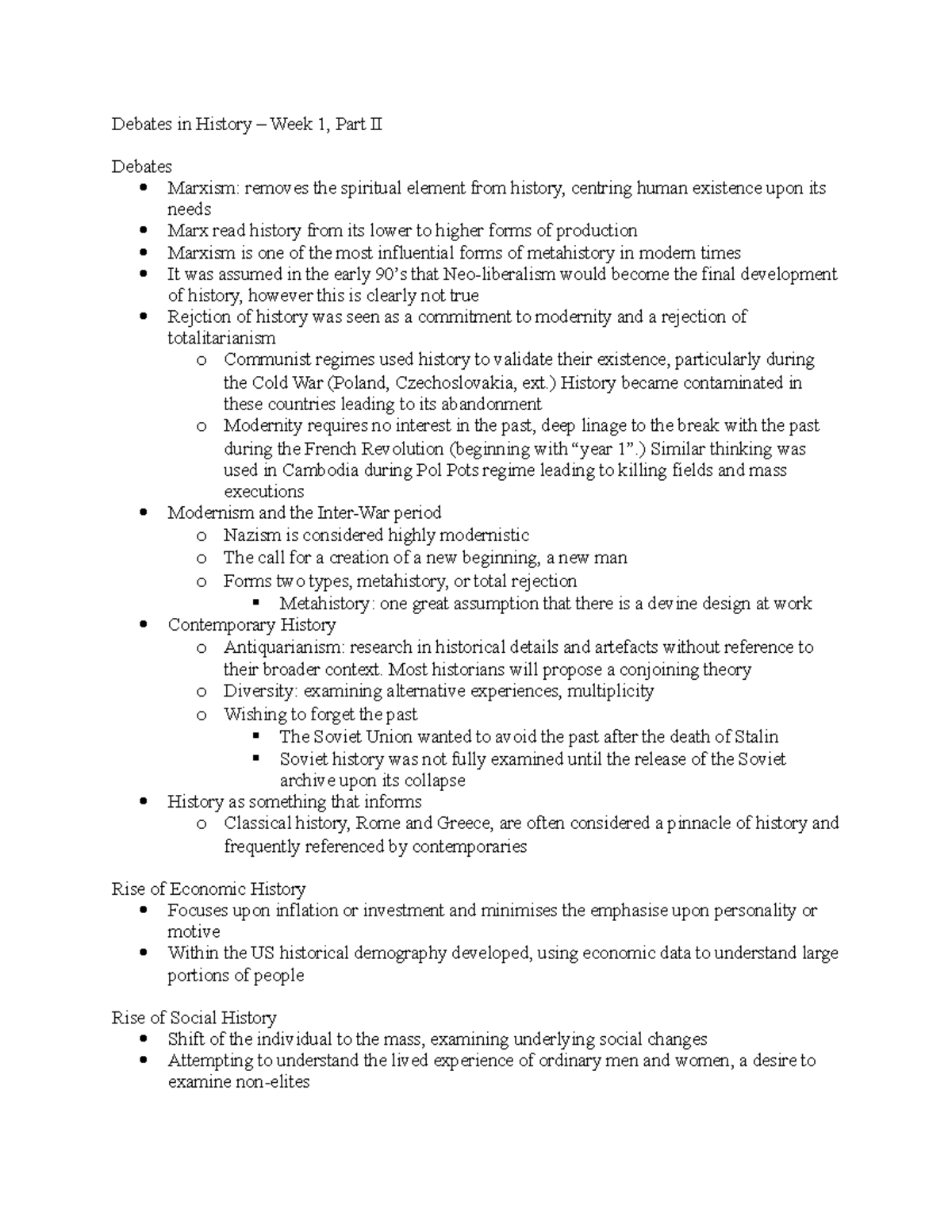 Debates in History – Week 1 part ii notes - Debates in History – Week 1 ...