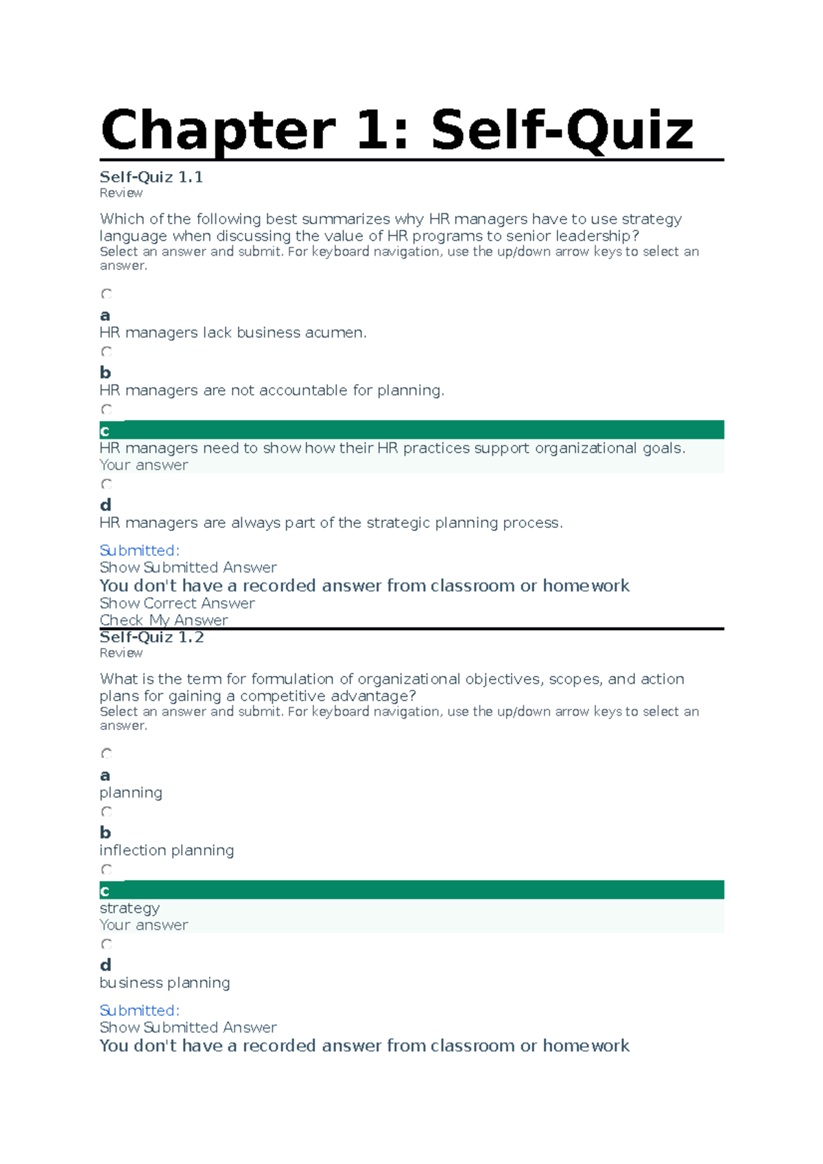 Chapter 1 self quiz HRMT 623 - Chapter 1: Self-Quiz Self-Quiz 1. Review Which of the following ...