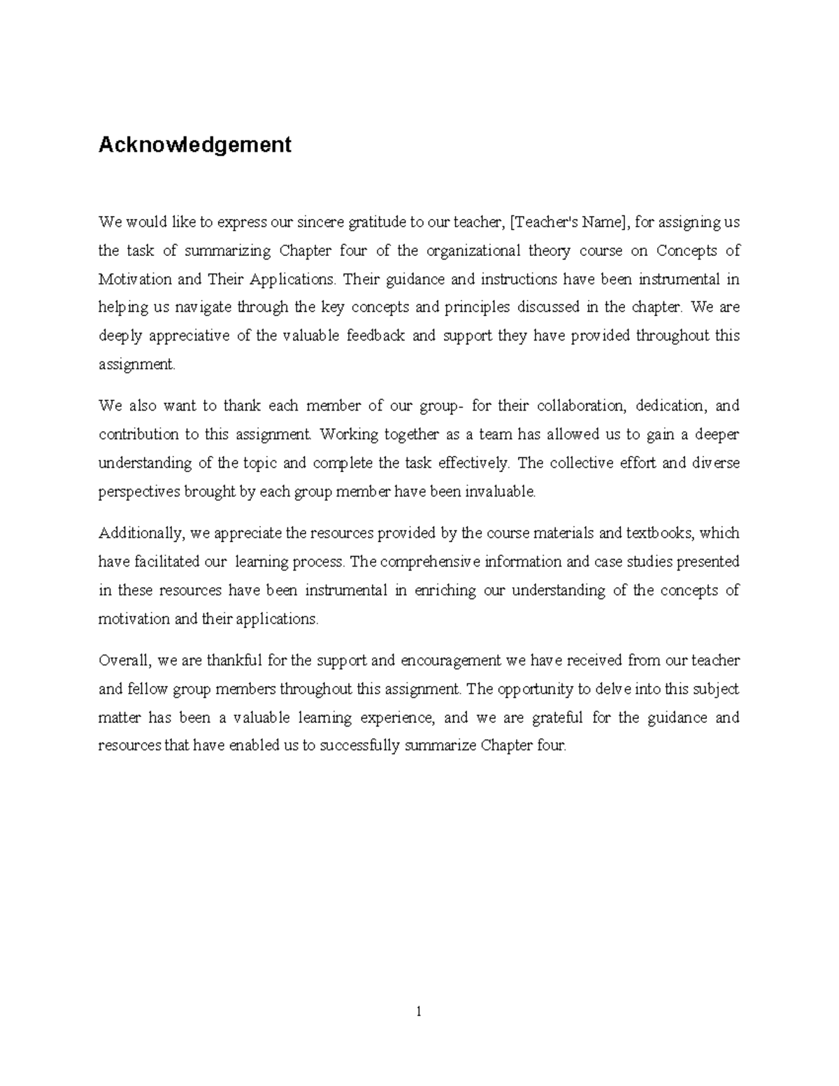 Motivation group assignm - 2 - Acknowledgement We would like to express ...