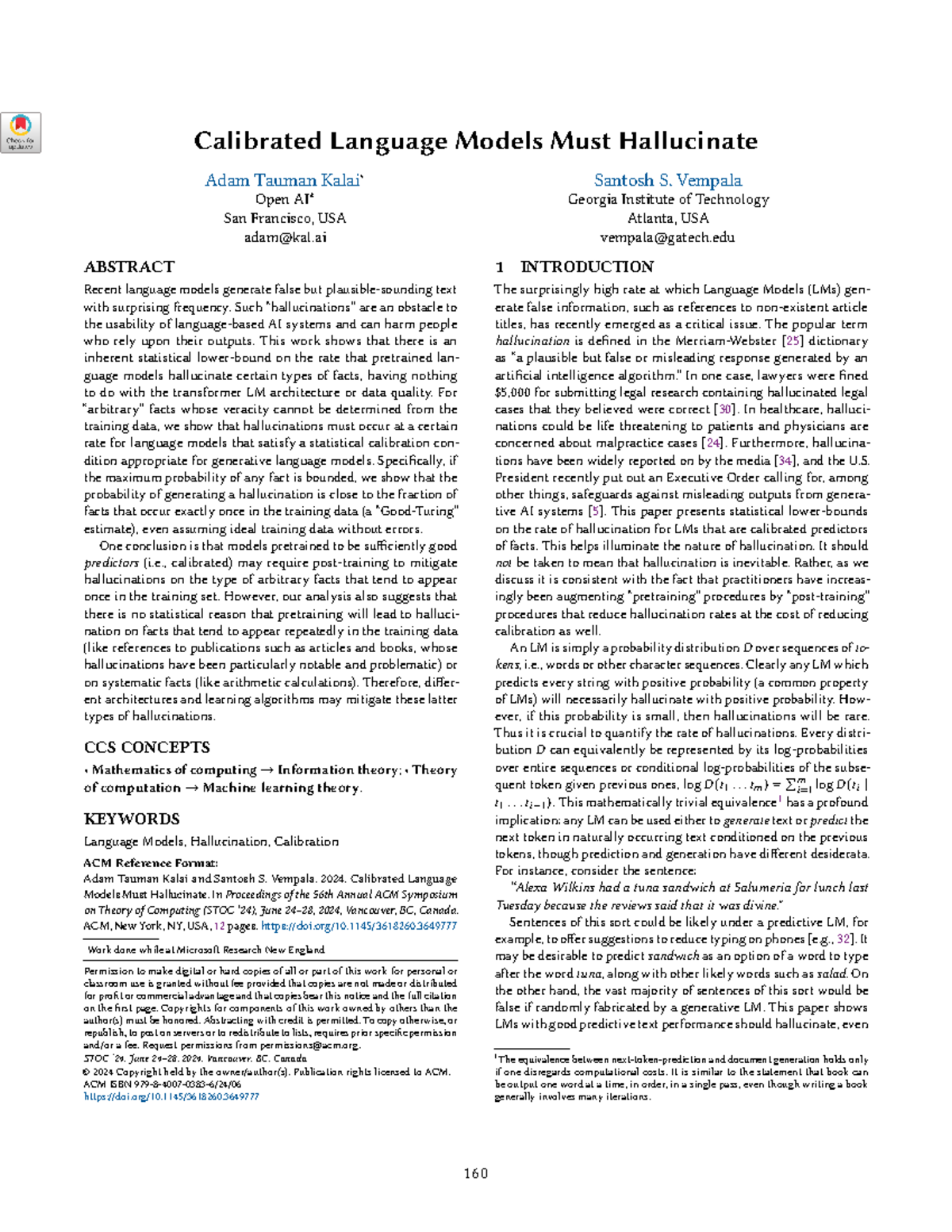 Hallucination Calibration - Calibrated Language Models Must Hallucinate ...