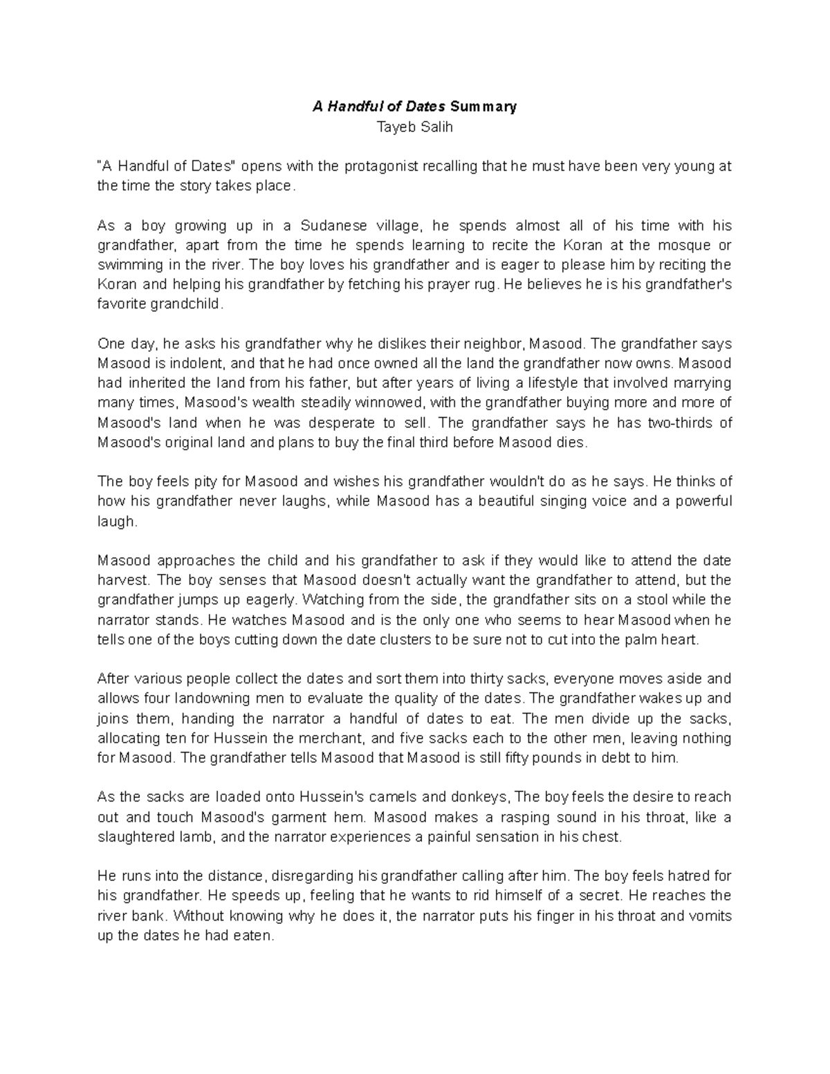 A Handful of Dates Summary - A Handful of Dates Summary Tayeb Salih “A ...