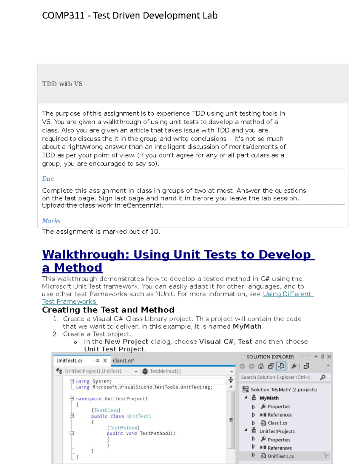 Week03 TDD Instructions - comp 100 - Centennial College - Studocu