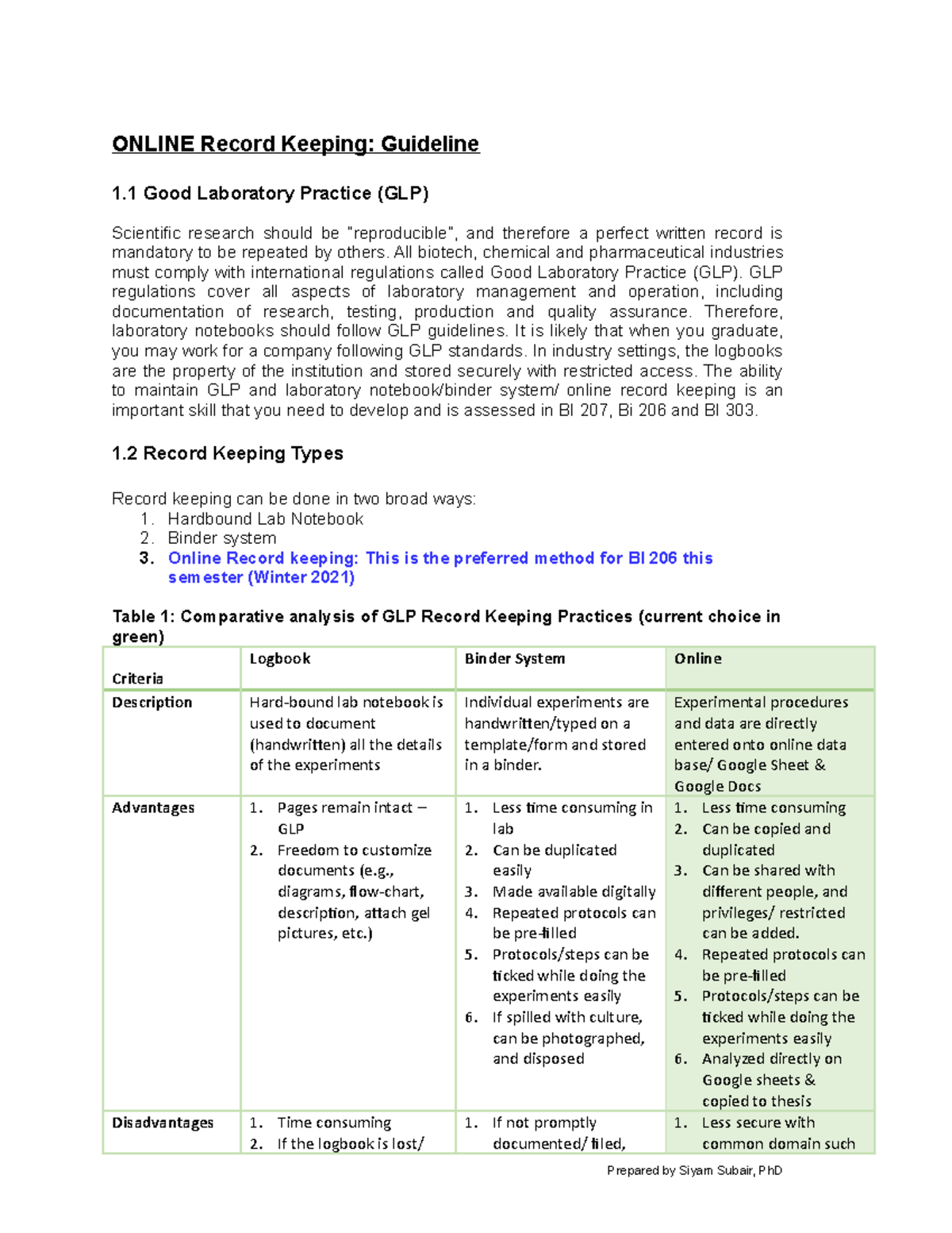 BI 206- Online Record Keeping - ONLINE Record Keeping: Guideline 1 Good ...