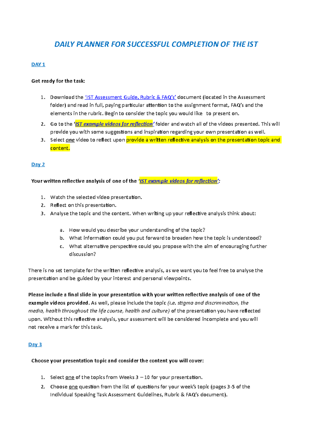 PHE1SDH IST Assessment Planner -3 - DAILY PLANNER FOR SUCCESSFUL ...