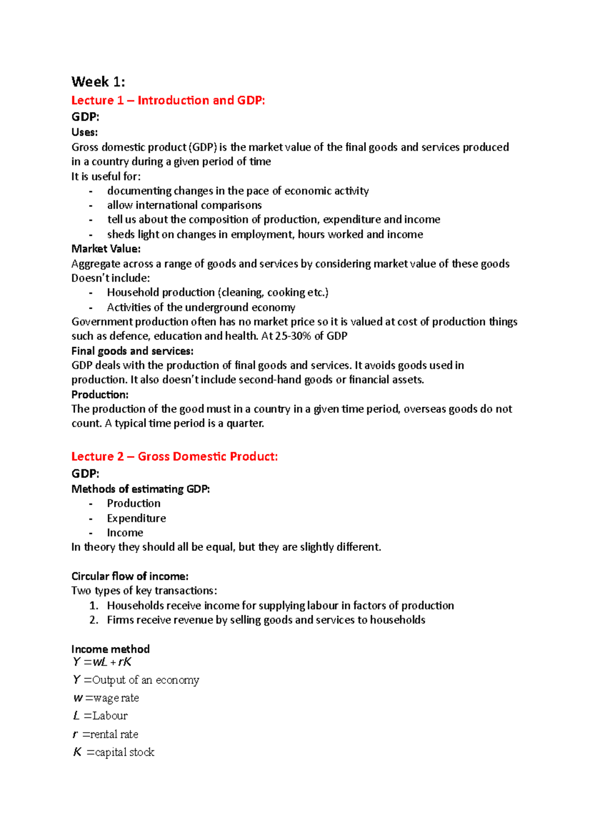 Intro Macro Notes Econ10003 Week 1 Lecture 1 Introduction And Gdp Gdp Uses Gross