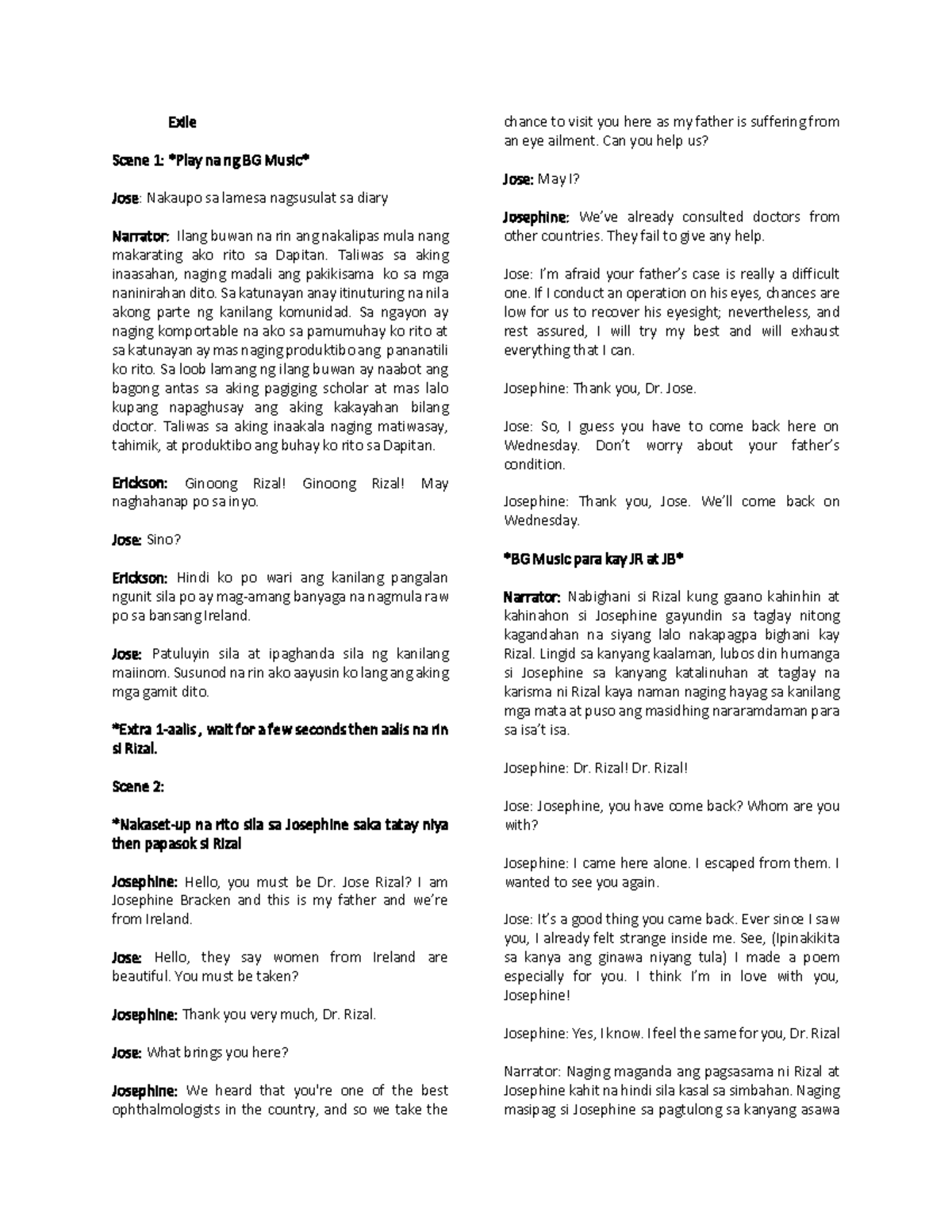 Exile - Exile Scene 1: Play na ng BG Music Jose: Nakaupo sa lamesa ...