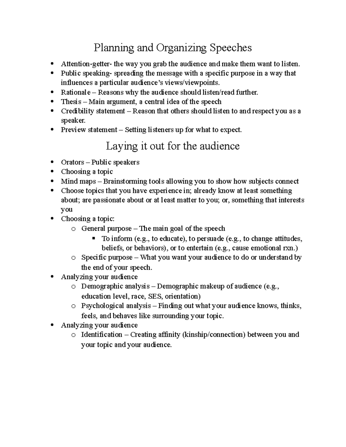 Speech Notes - Planning and Organizing Speeches Attention-getter- the ...