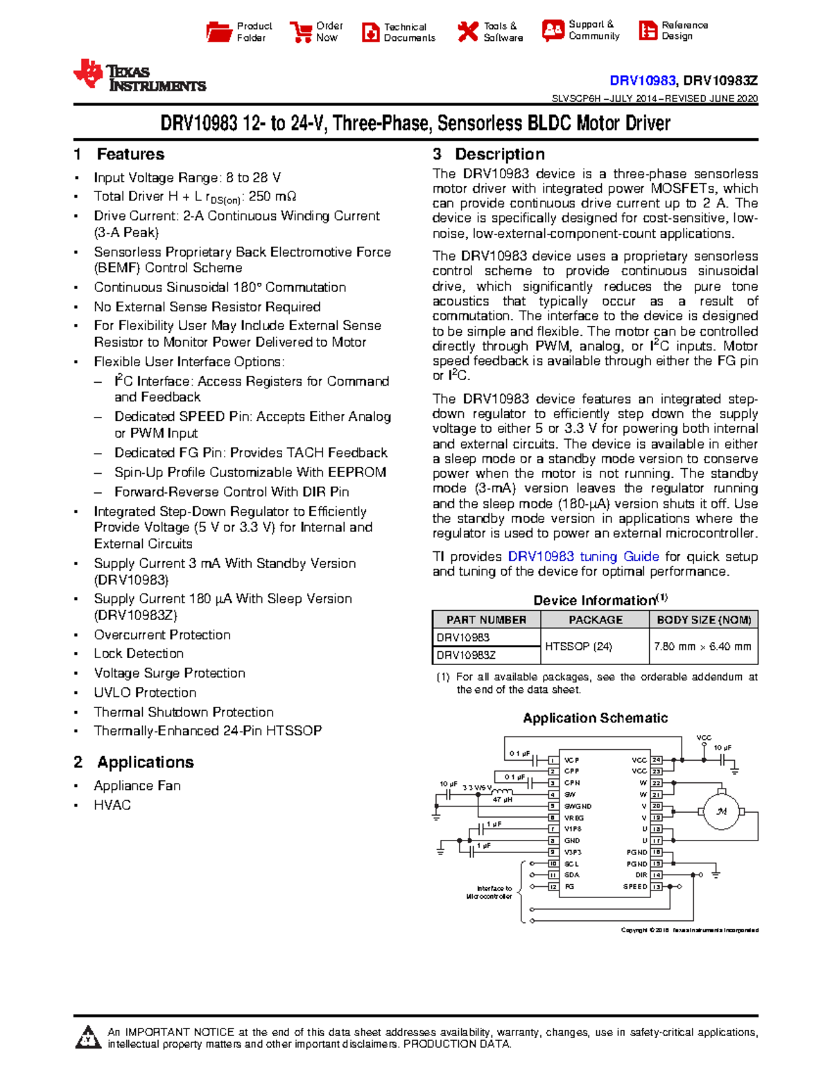 Drv10983 - Drv - 10 Interface to 12 Microcontroller 1 μF 1 μF M 1 2 3 4 ...