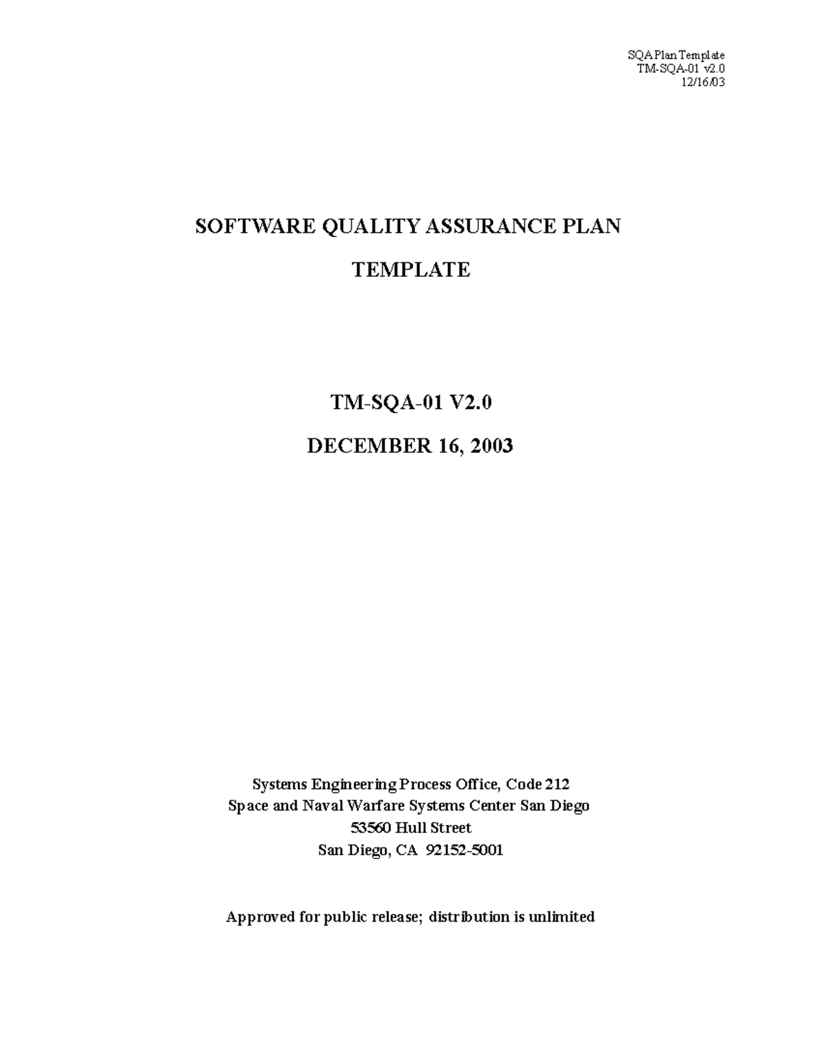 SQA Plan Template - assignment for sofware quality assurance plan - SQA ...