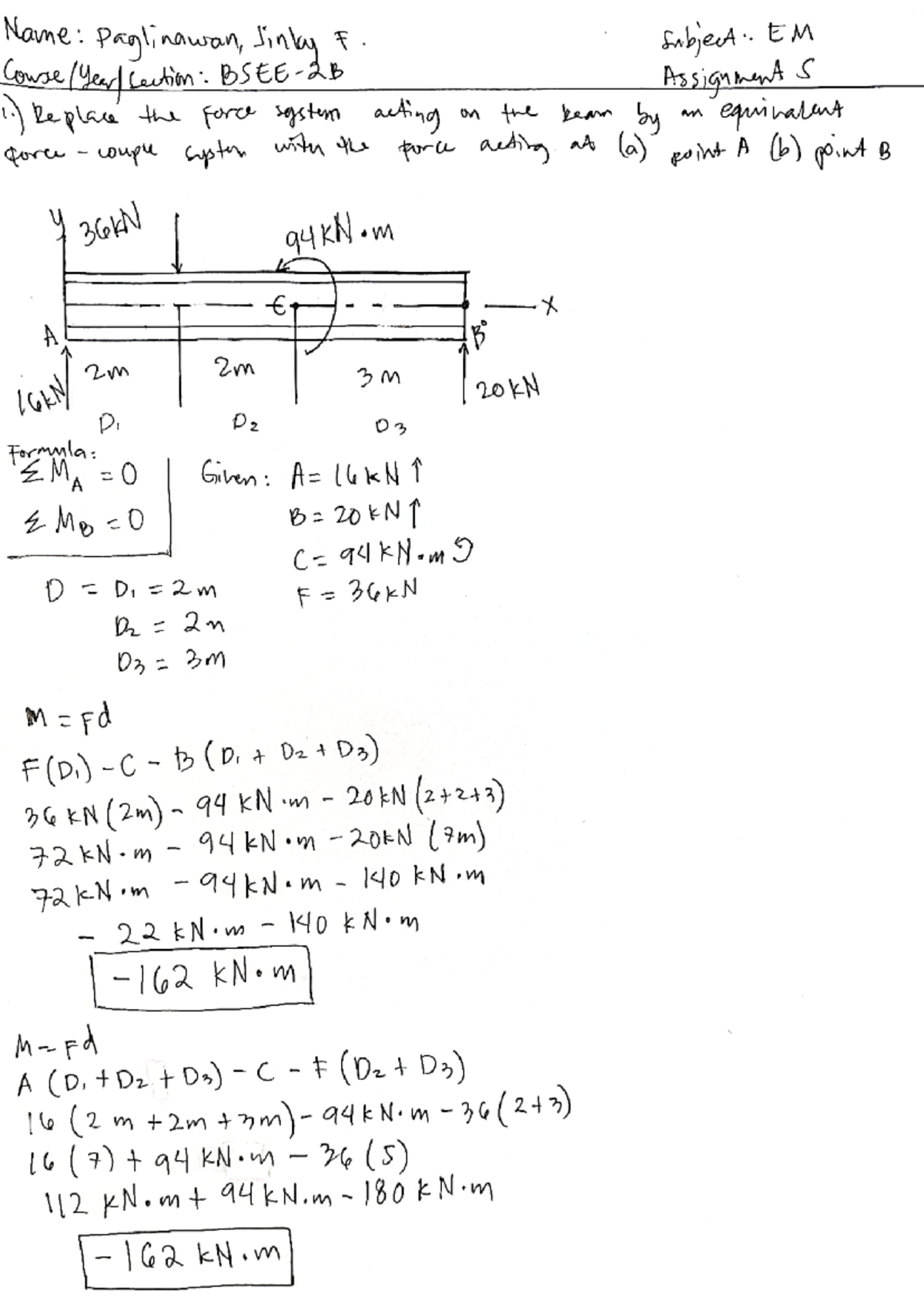 Paglinawan, Jinky F. BSEE-2B Assignment 5 in Engineering Mechanics ...