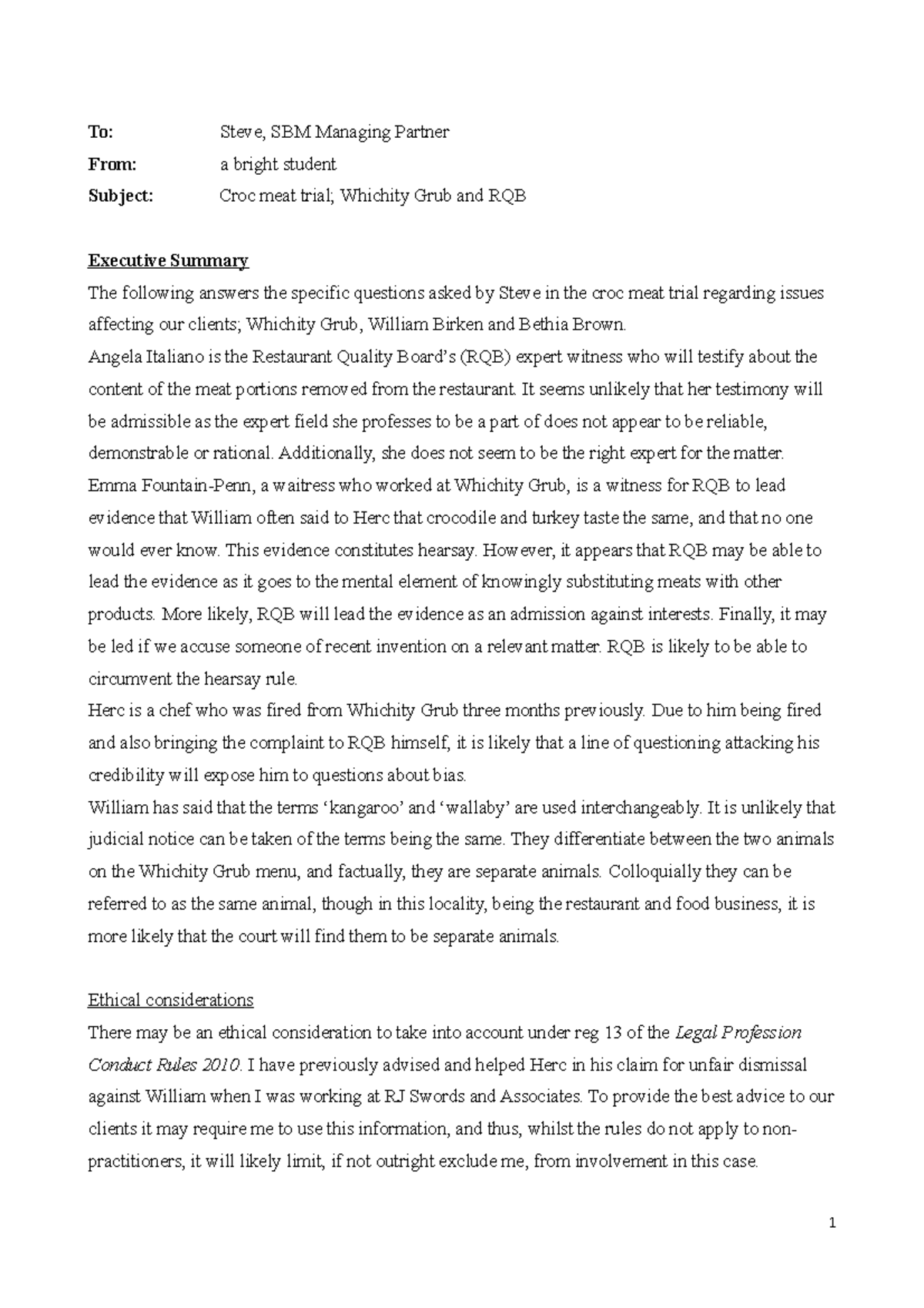 Sample Memo Assignment Submission To Steve Sbm Managing Partner