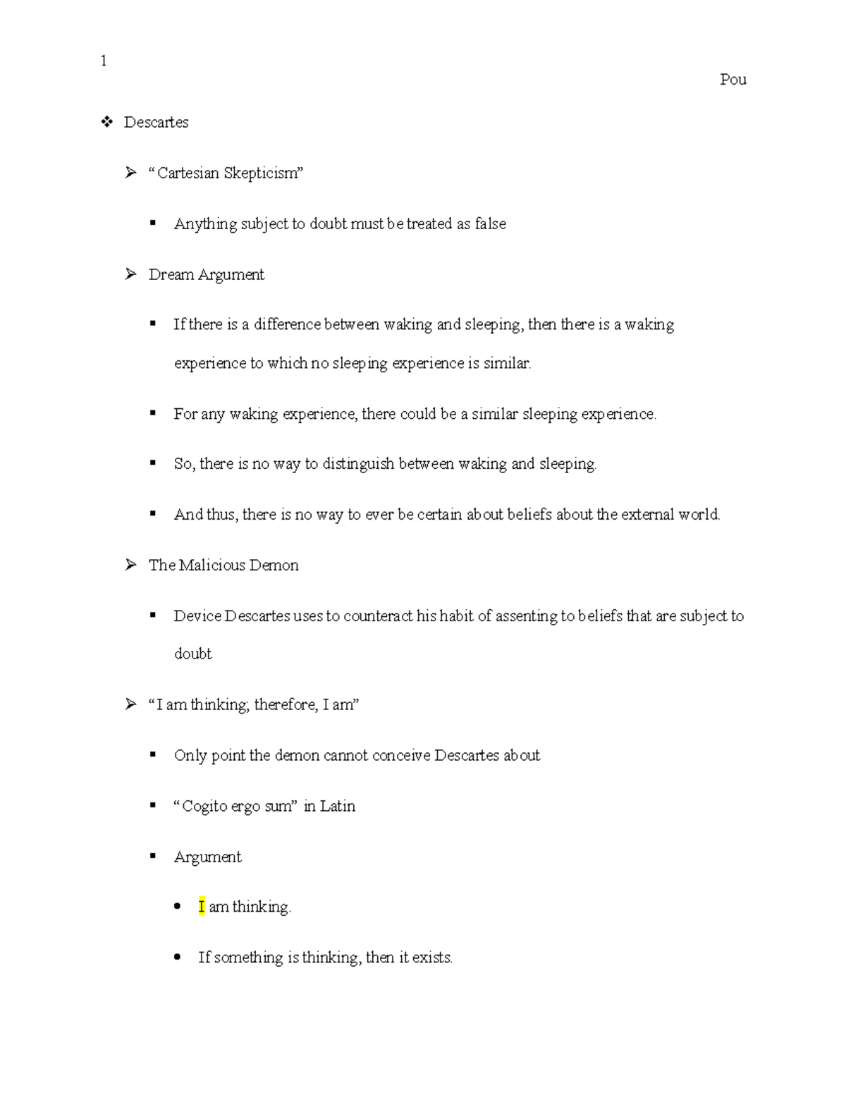 Study Guide - Notes - Pou Descartes “Cartesian Skepticism” Anything ...