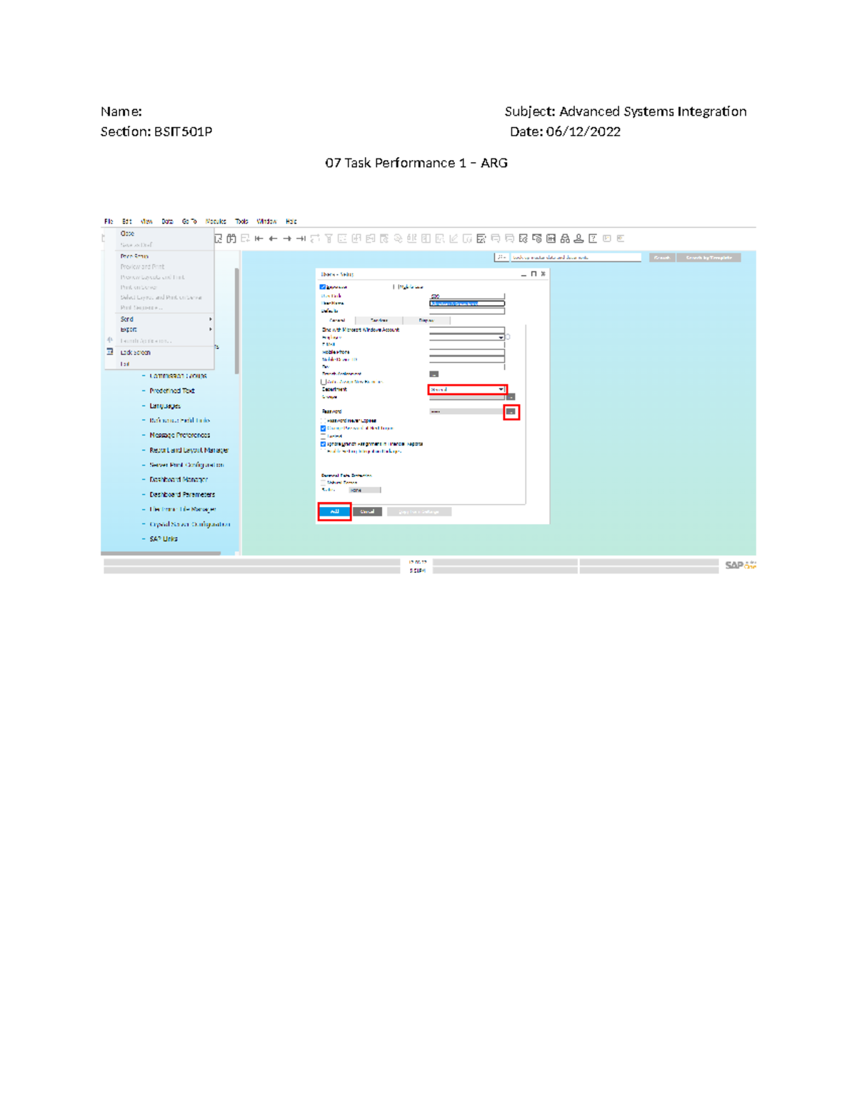Advanced Systems Integration and Architecture 07 Task Performance 1 ARG ...