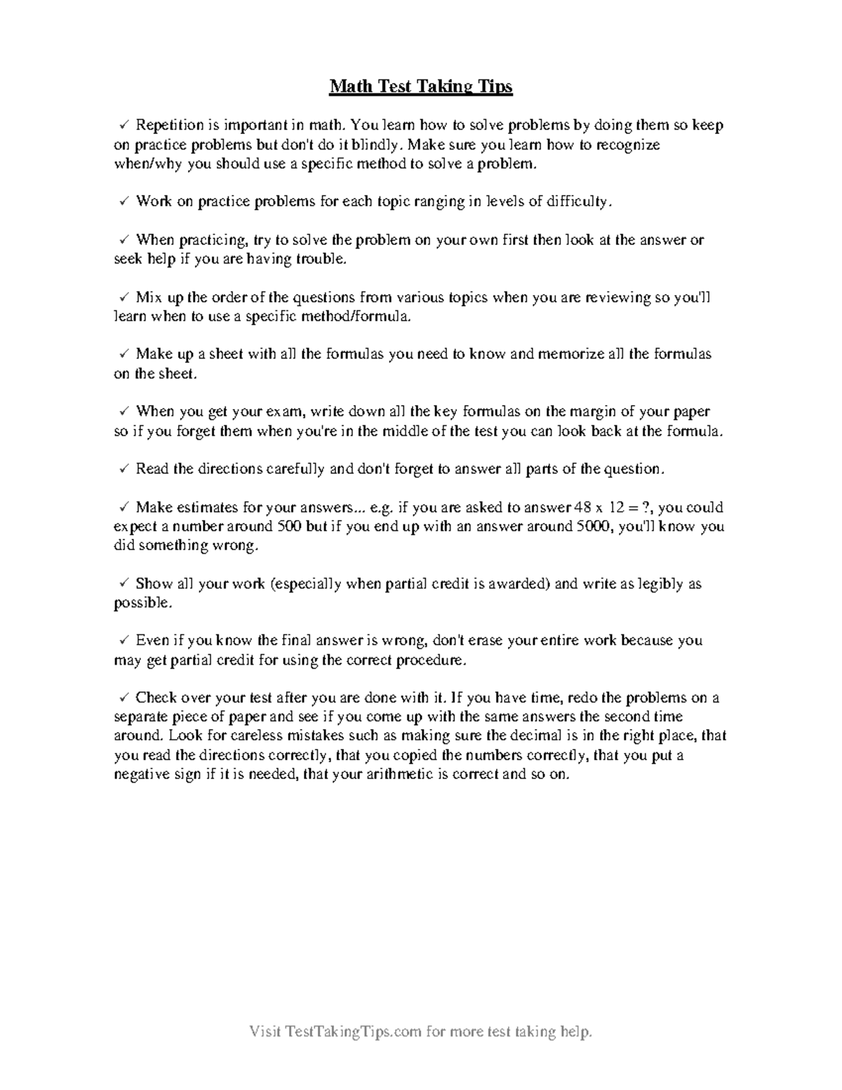 Math test tips - they can be helpful to practice midterm and final ...