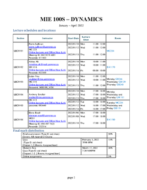 MIE100 - Syllabus 2022 - syallabus - MIE 100S – DYNAMICS January ...