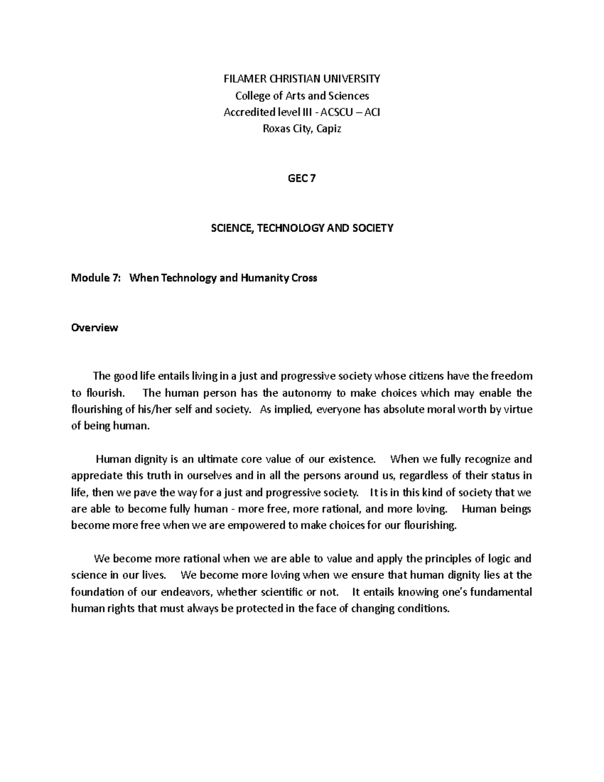 Science and techlogoly system module 7 - FILAMER CHRISTIAN UNIVERSITY ...