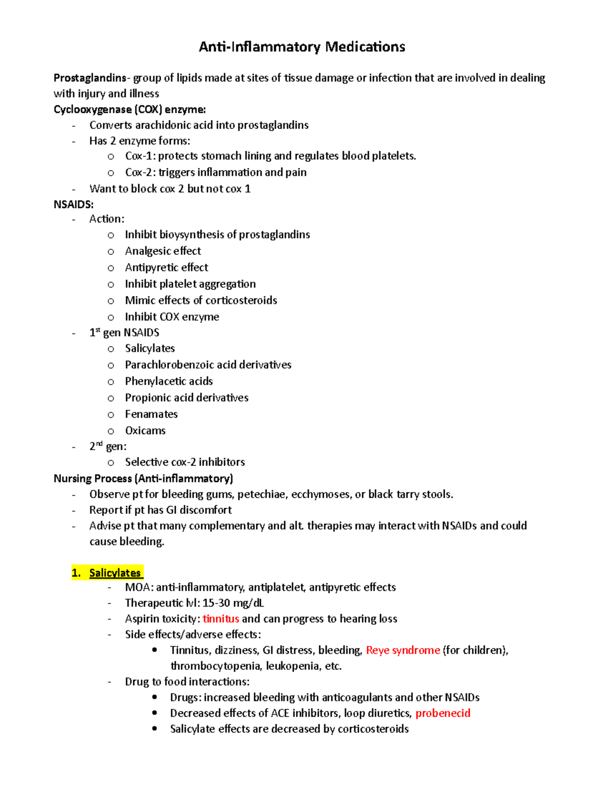 Anti-Inflammatories - Lecture notes for course - Anti-Inflammatory ...
