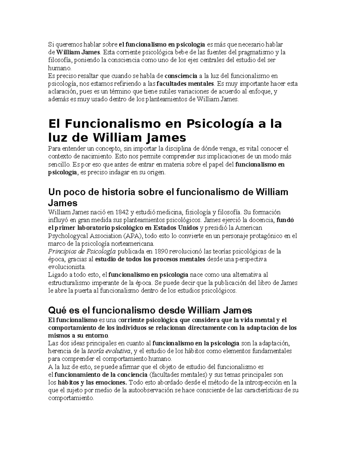 El Funcionalismo en Psicología a la luz de William James - Si queremos hablar sobre el ...