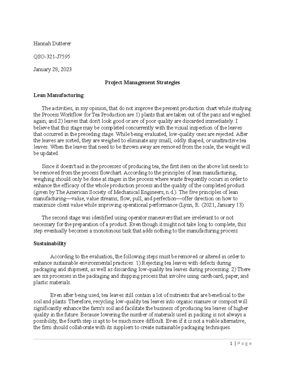 QSO 321 4-3 Assignment - Please use this as a guide. Do not directly copy. - Hannah Dutterer ...