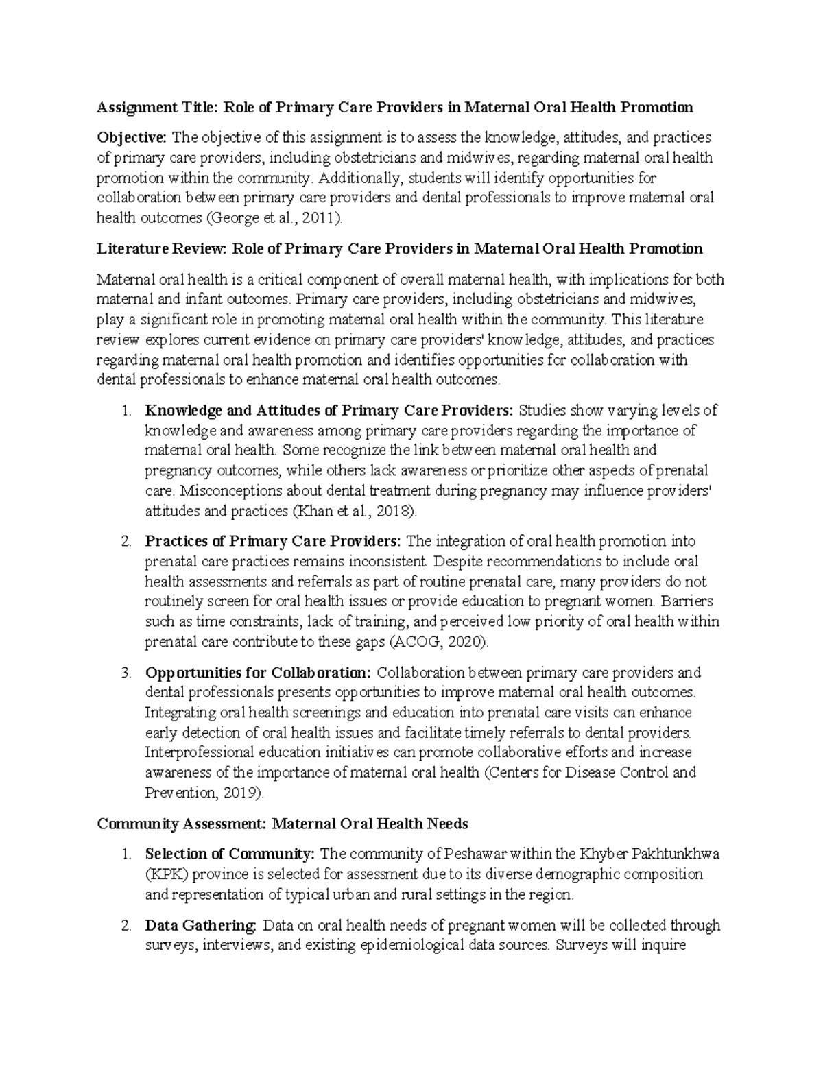Ayesha maternity assignement - Assignment Title: Role of Primary Care ...