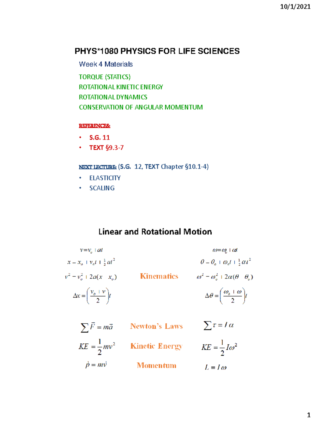 PHYICS LECTURE NOTES FOR 1080 CLASS LESSON 4 - PHYS*1080 PHYSICS FOR ...