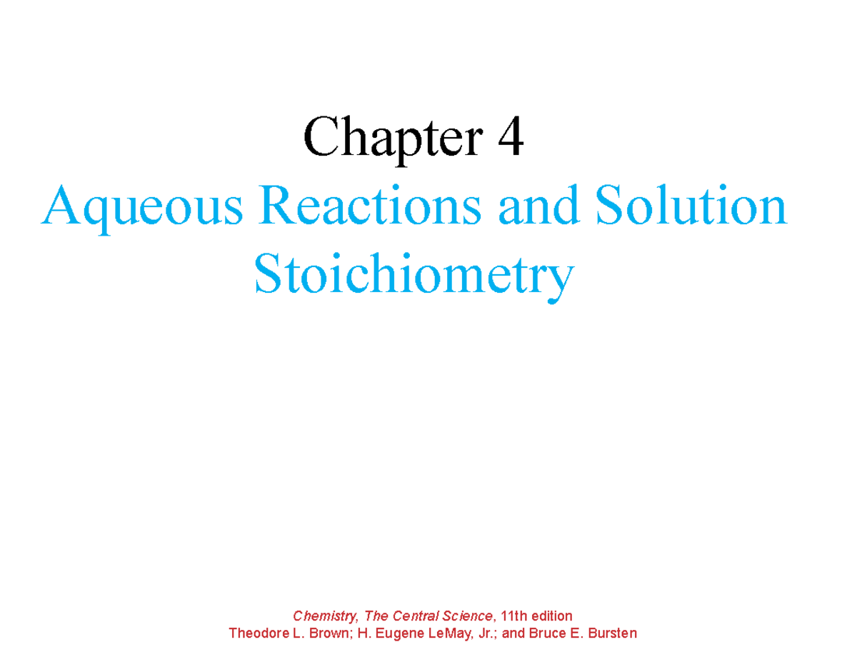Lecture Chapt 4 PDF - Chapter 4 Aqueous Reactions and Solution ...