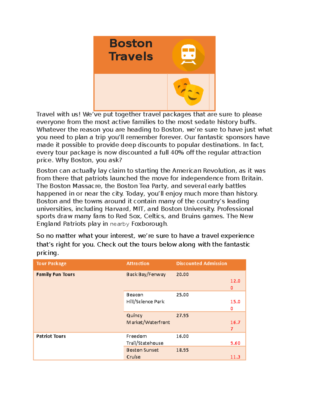 Boston Travels - notes for case - Boston Travels Travel with us! We’ve ...