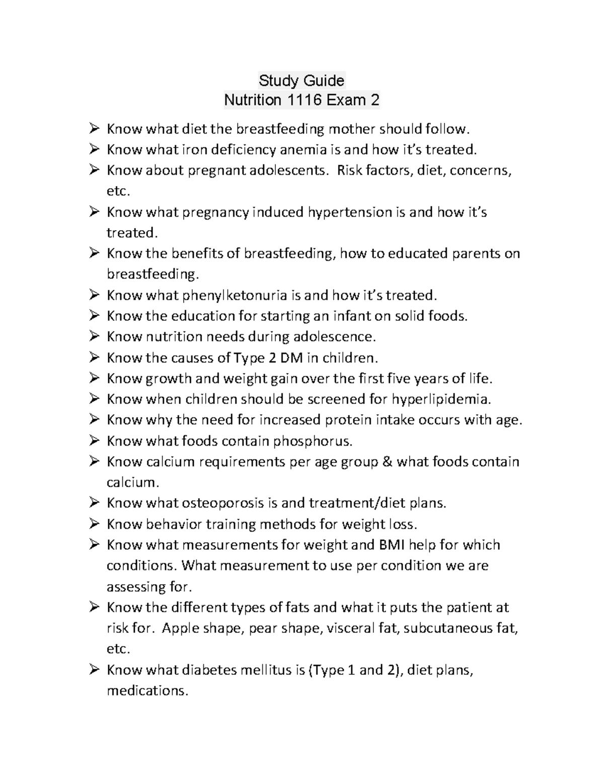 Exam 2 Study Guide - notes - Study Guide Nutrition 1116 Exam 2 Know ...
