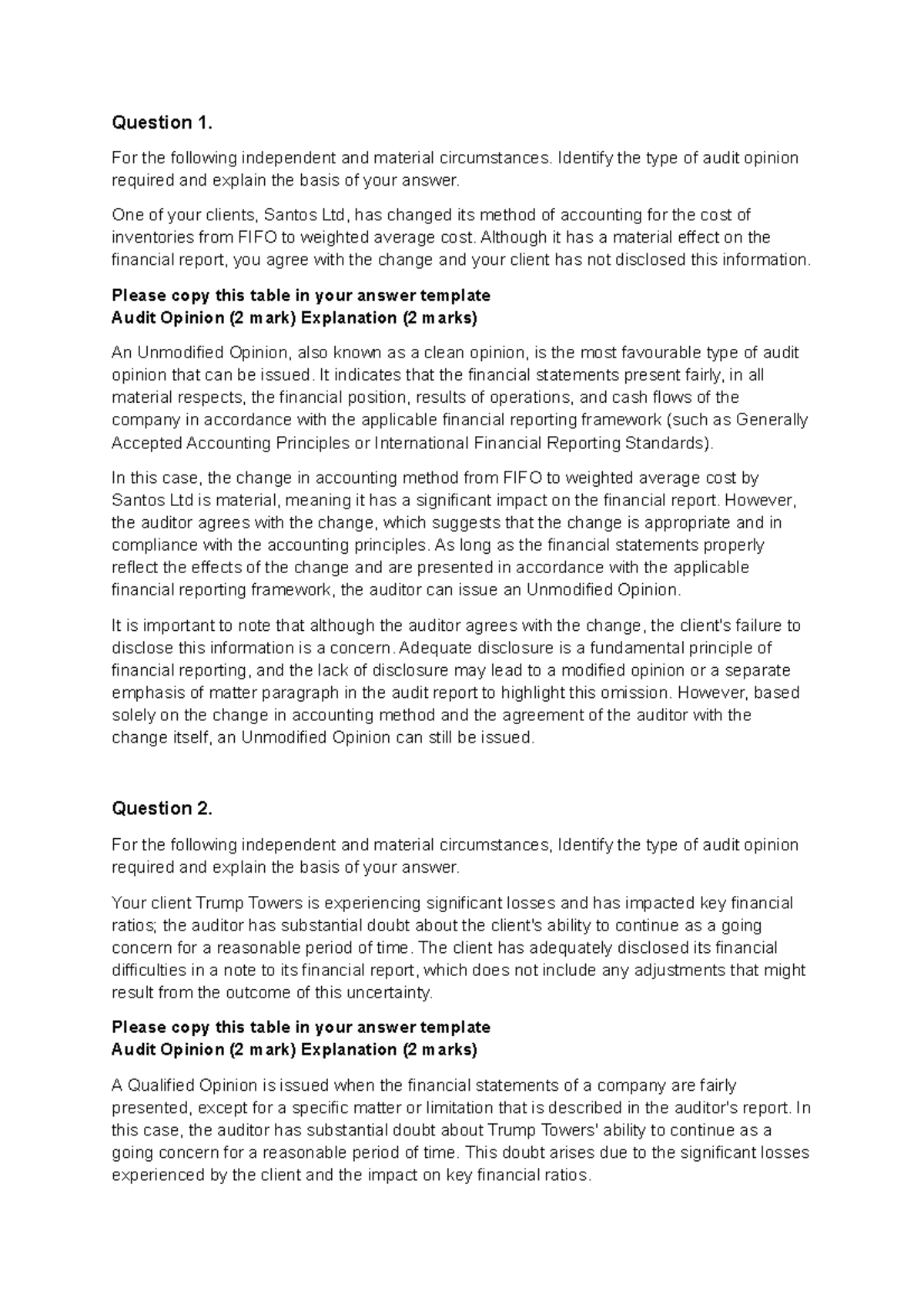 AAS Answers fe - Final exam preperations - Question 1. For the ...