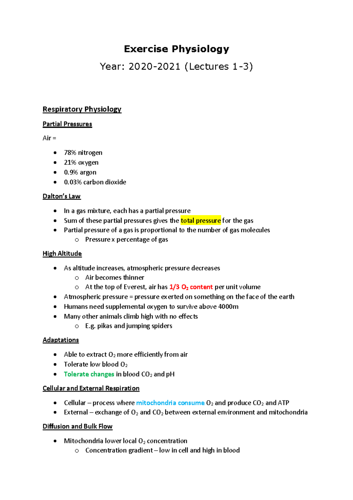 Exercise Physiology 20202021 lectures 1to3 - Exercise Physiology Year ...