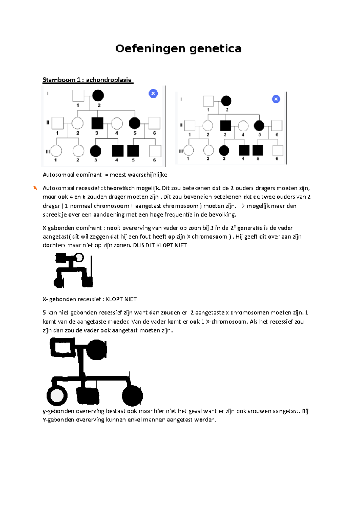 Oefeningen stambomen - Oefeningen genetica Stamboom 1 : achondroplasie ...