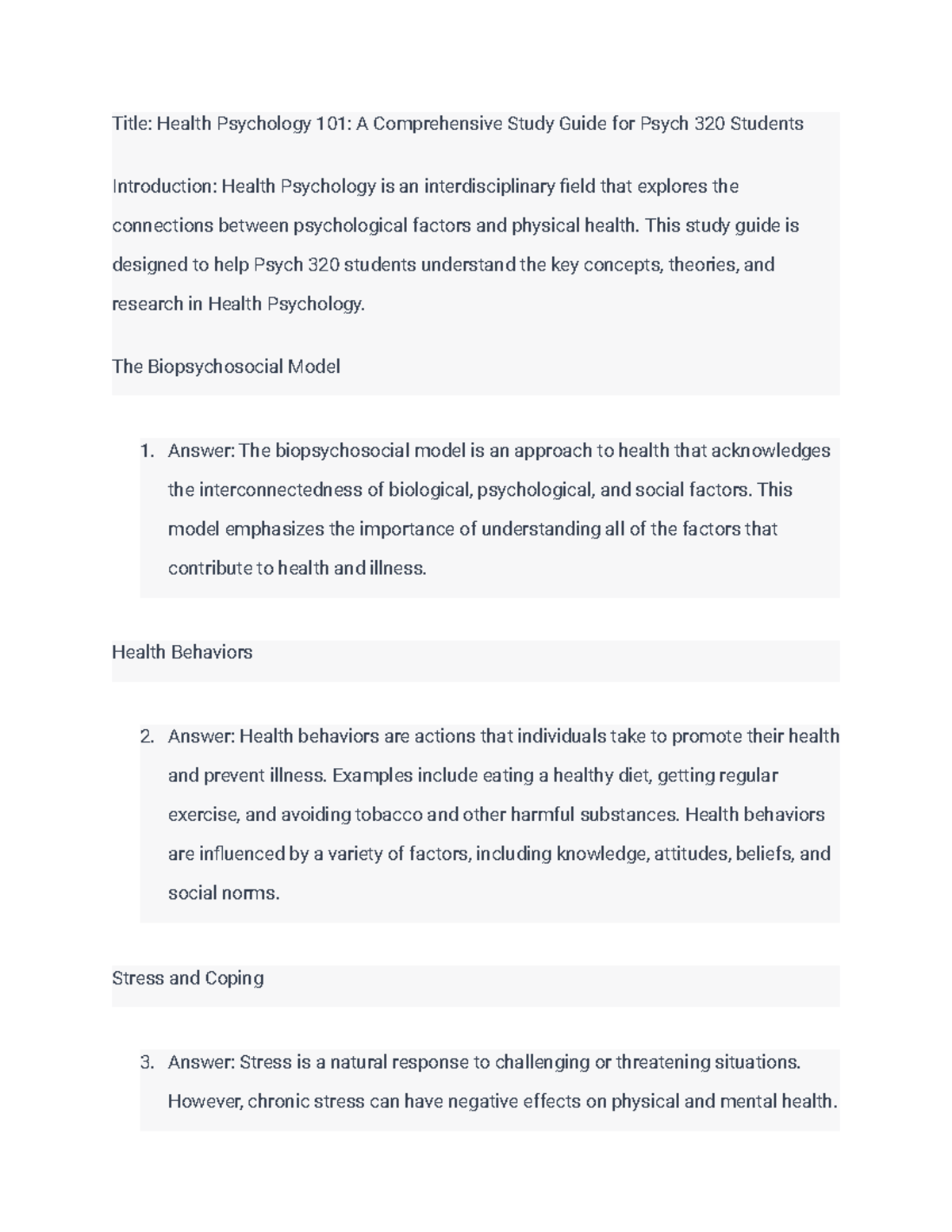 Title Health Psychology 101 A Comprehensive Study Guide for Psych 320 ...