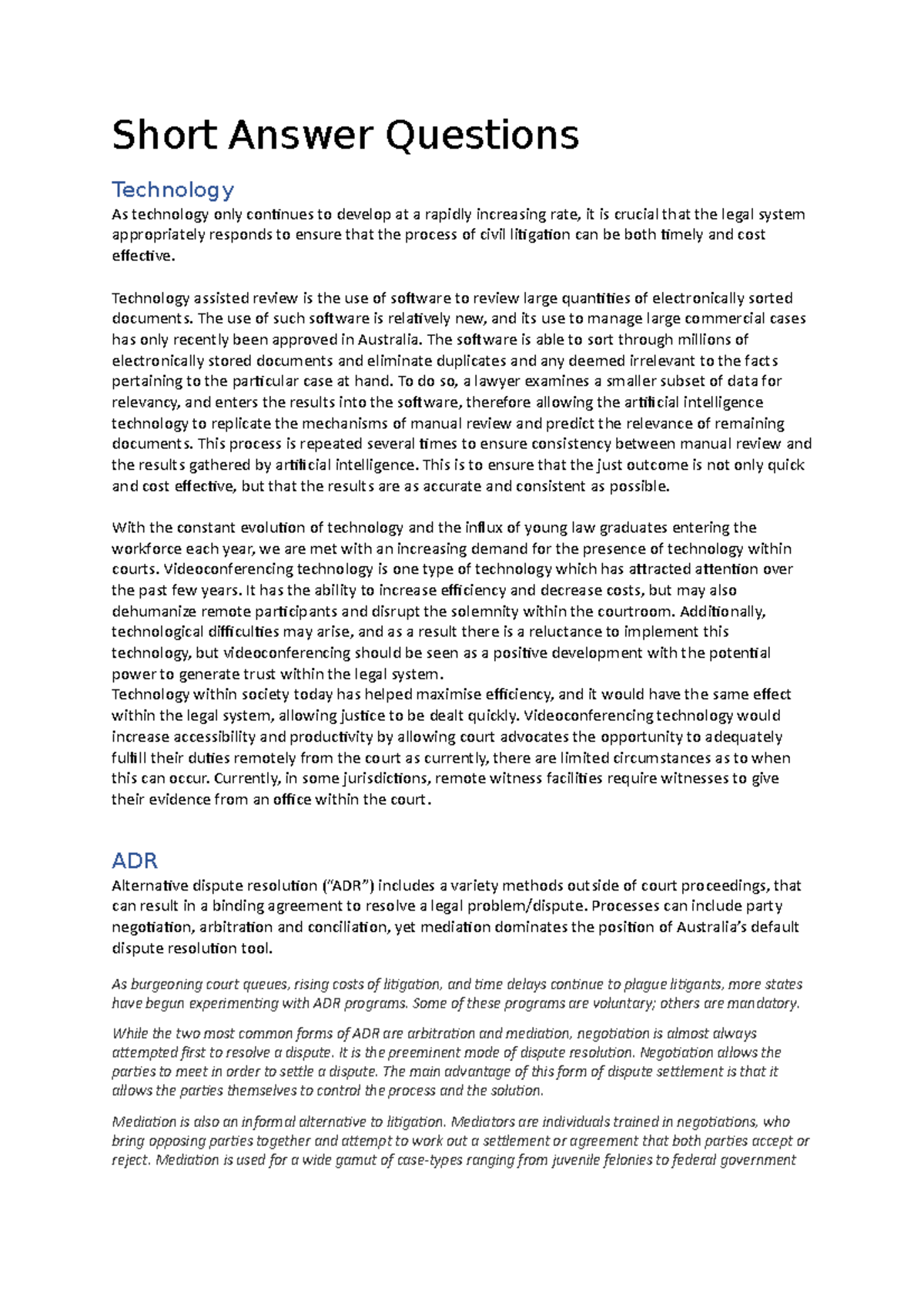 Short Answer Questions Examples - Short Answer Questions Technology As ...