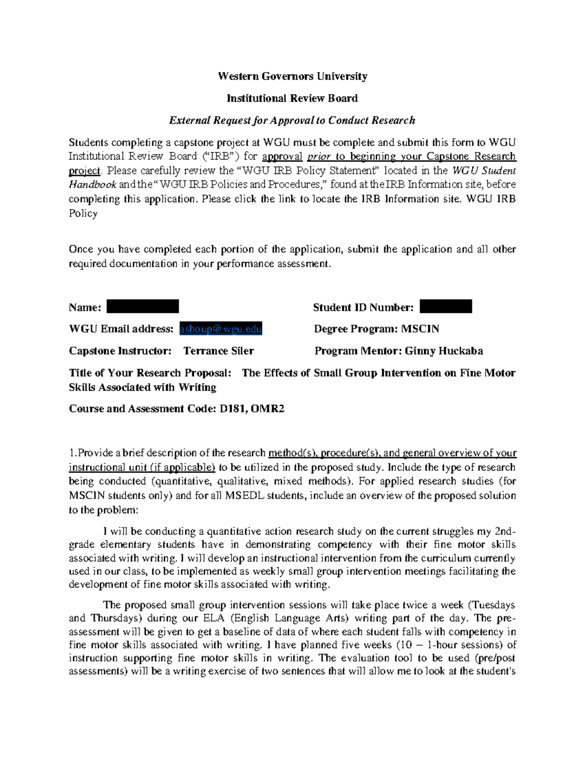 D181 - Task 2 External Request for Approval to Conduct Research ...