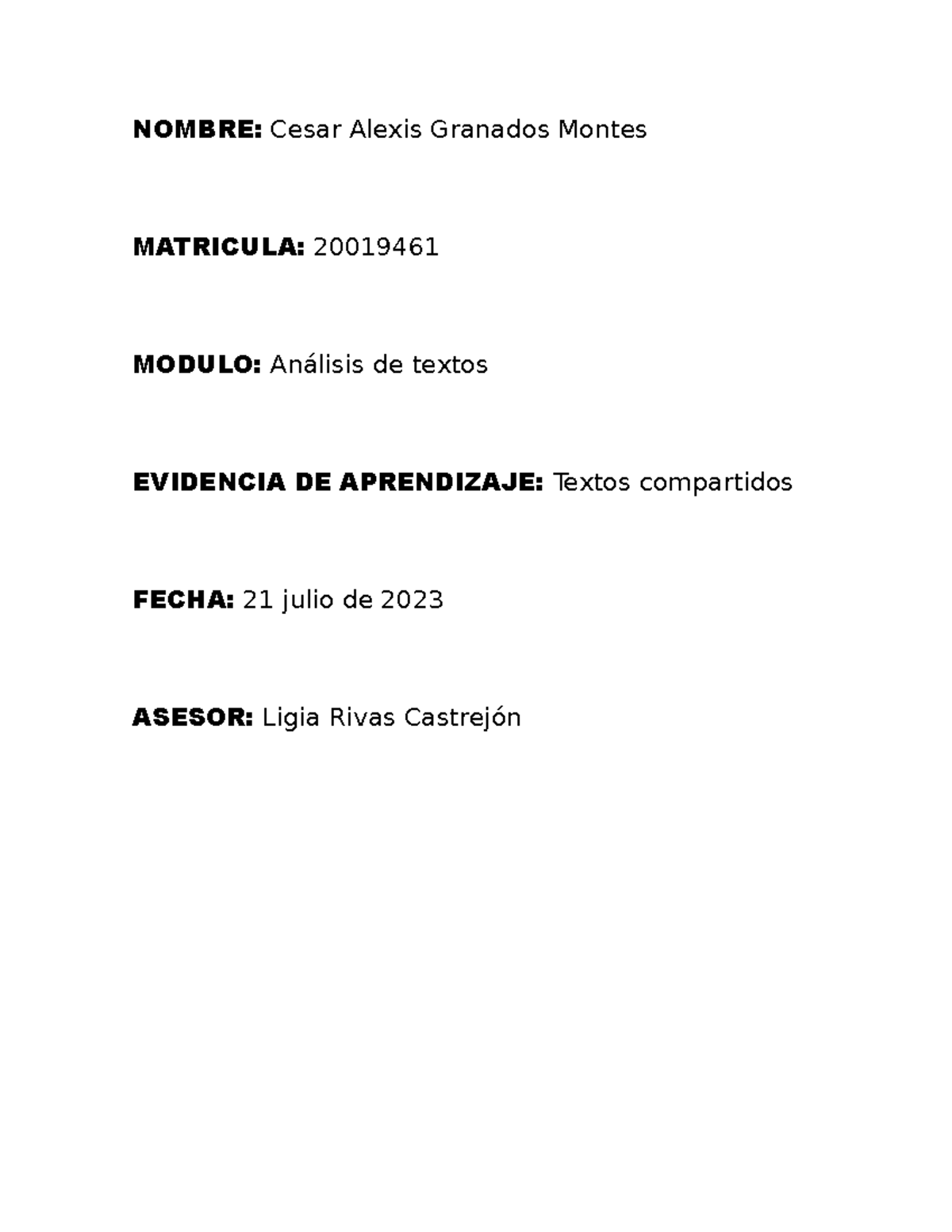 Granados Alexis Texto Informatvo - NOMBRE: Cesar Alexis Granados Montes ...