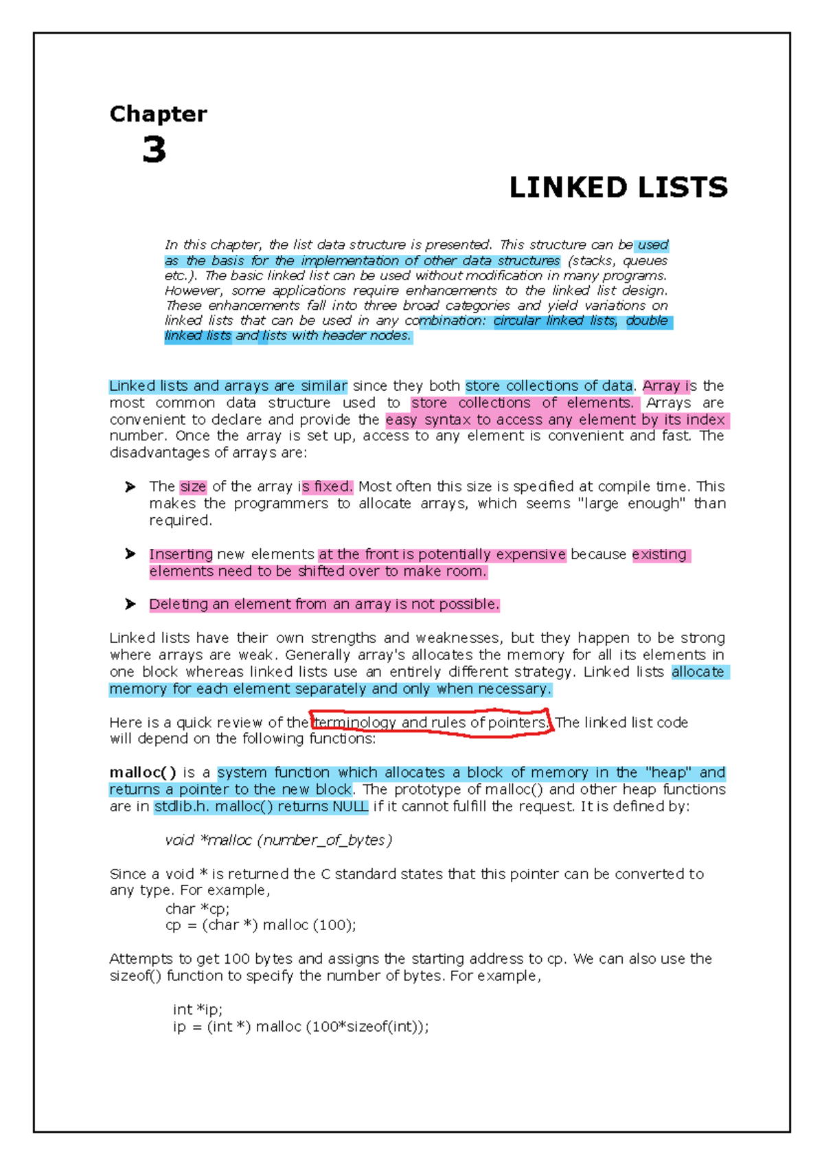 LINKED LISTS + IMPLEMENTATION - Chapter 3 LINKED LISTS In this chapter, the list data structure ...