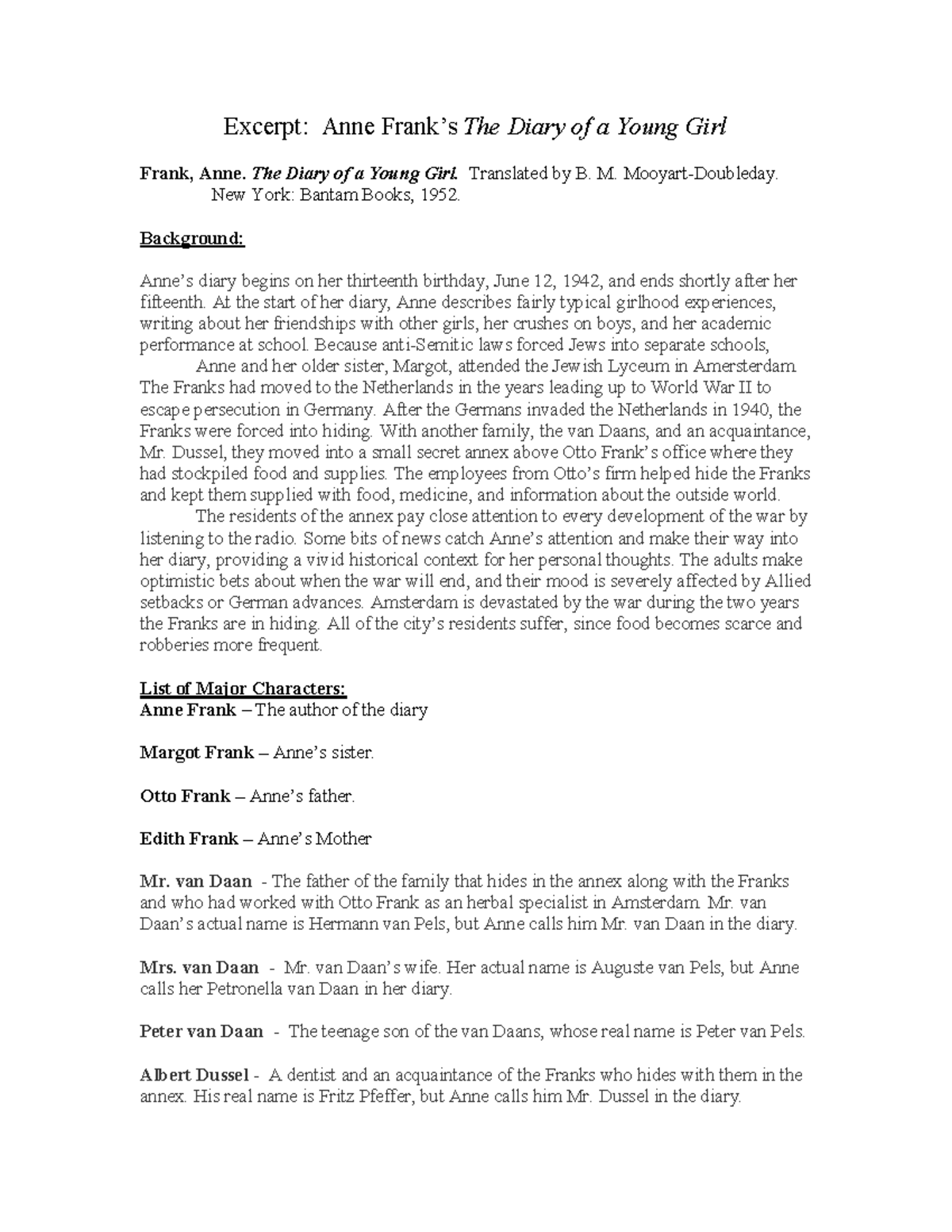 Ugeng 5 - Signature all chapters - Excerpt: Anne Frank’s The Diary of a ...